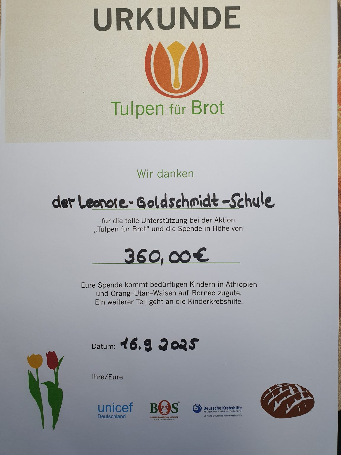 Tulpen für Brot 2025 – Leonore-Goldschmidt-Schule
